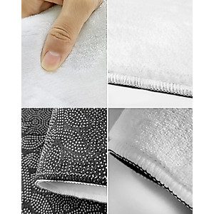 Black Flower Plush Rug Non Slip Bath Mat, Soft Shaggy Long Fur Fuzzy Bath Rugs 16" x 24" Vintage Floral Aesthetic Leaves Dragonfly Carpet Mat for Bathroom Shower Home