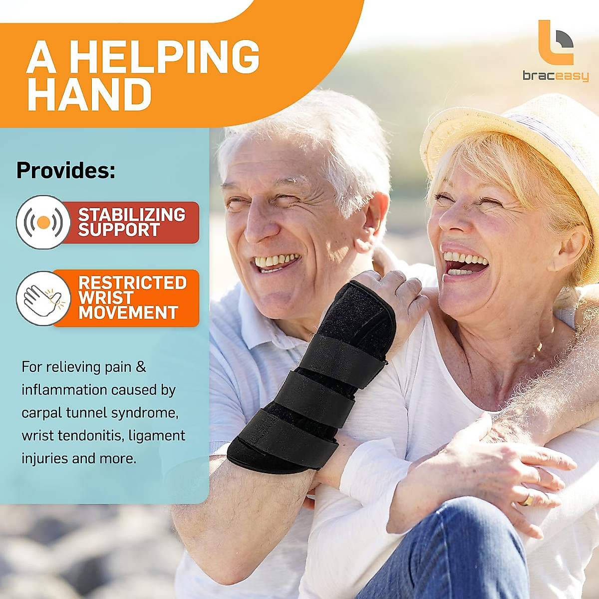 BracEasy Carpal Tunnel Wrist Brace: Wrist Support Brace/Hand Brace For Carpal Tunnel Relief, Tendonitis, Wrist Brace For Arthritis Pain And Support, Wrist Brace For Sprained Wrist [Black; 2-Pack]