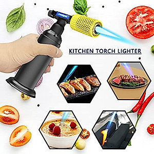 Molgoc Butane Torch with Anti-scalding Device,Stainless Steel Protective Cover,Refillable Kitchen Torch Lighter,Adjustable Flame Guard. (Butane Gas Not Included,Yellow) (yellow)