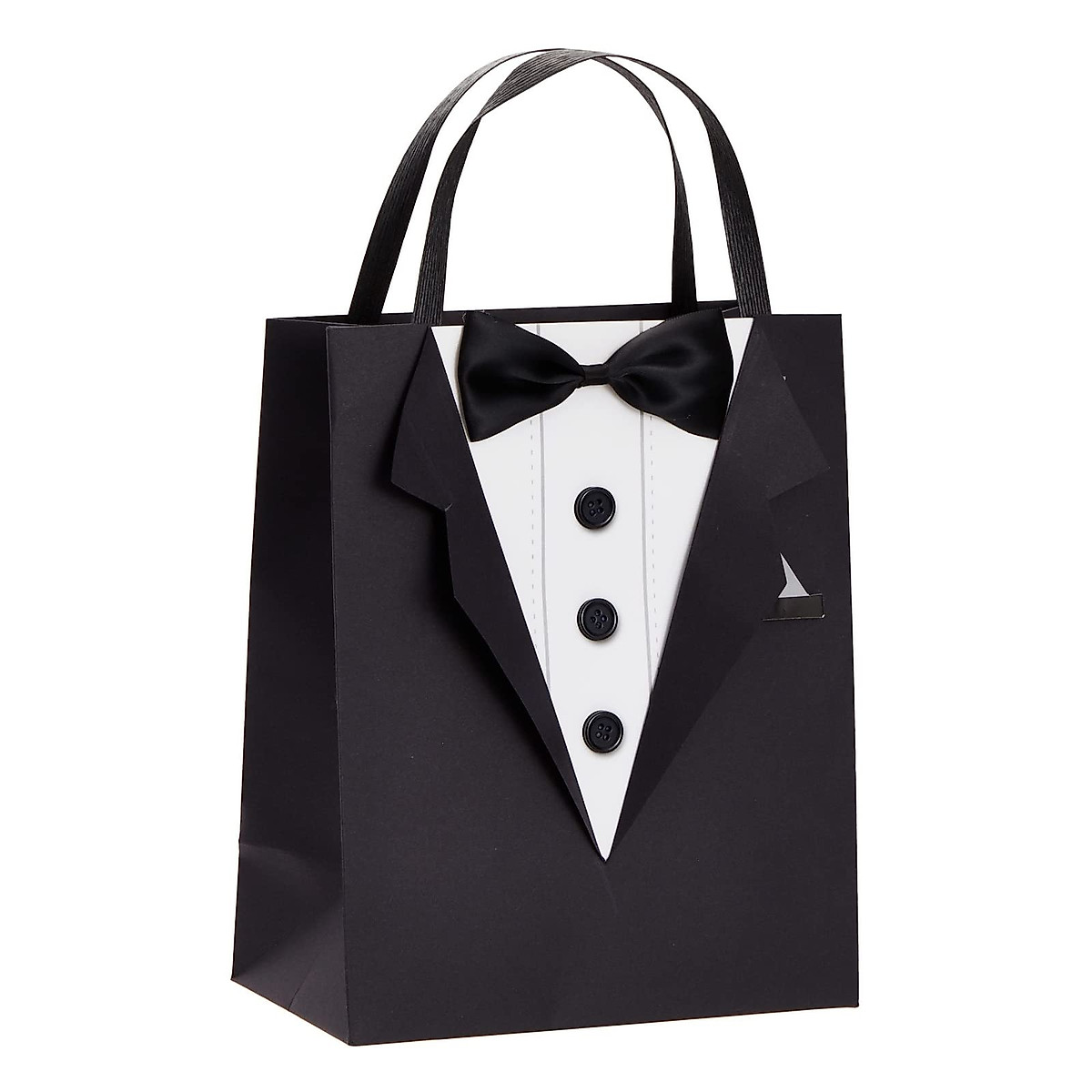 Tuxedo Gift Bag Set for Wedding Groomsman, Bachelor Party Favors (Black, 6 Pack)