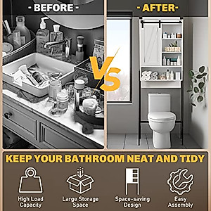 GORZING Over The Toilet Storage Cabinet,Above Toilet Storage Cabinet,Bathroom Storage Cabinet Over Toilet,Bathroom Organizer Over Toilet Adjustable Shelf,Sliding Door Toilet Storage Rack,White