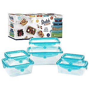 Stretch and Fresh Leak-Proof Food Container Set Stackable, BPA-Free Silicone w/ Airtight Lids for Solids, Soups and Sauces, Freezer-Safe Great for Meal Preparation