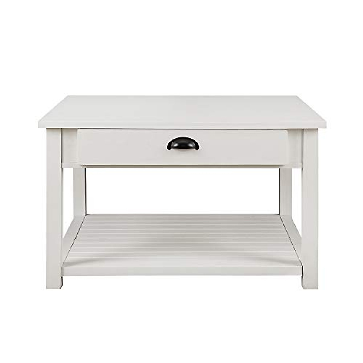 Walker Edison Modern Country Square Coffee Table Living Room Accent Ottoman Storage Shelf, 30 Inch, Brushed White