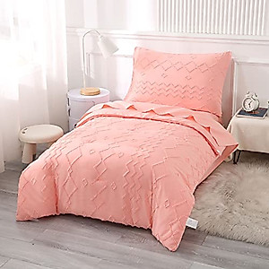 Wowelife 4 Pieces Toddler Bedding Set Tufted Pink, Upgraded Jacquard Tufts Lightweight Toddler Bed Set for Girls and Boys, Super Breathable and Comfortable for Toddlers(Pink)