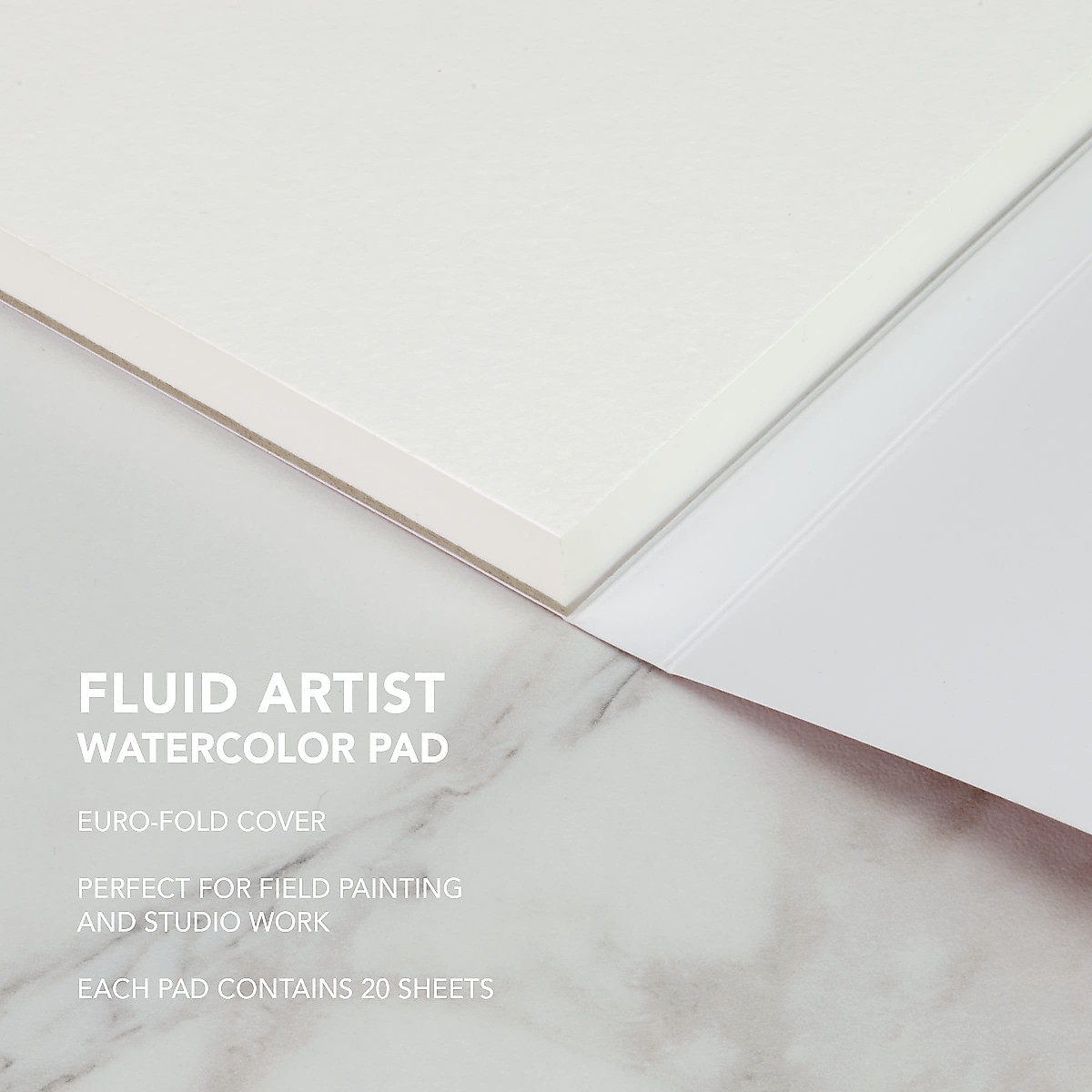 Fluid Artist Watercolor Pad, 140 lb (300 GSM) Cold Press Paper Pad for Watercolor Painting and Wet Media, Fold Over, 12 x 18 inches, 20 White Sheets