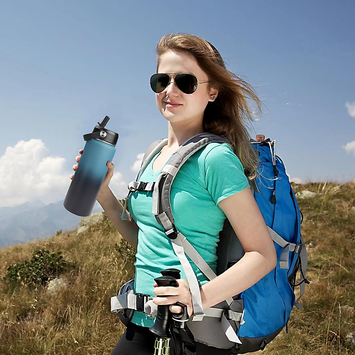 LLCJYYCY Straws Lid for HydroFlask Wide Mouth, Flex Straw Lid for HydroFlask Wide Mouth 40 32 20 18 12 oz, Flexible Handle Replacement Lid Straws Cap Top Accessories (Black)