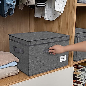 DOVAMY Large Storage Bins with Lids, Foldable Decorative Storage Boxes, Shelf Organizer for Closet, Storage Baskets, 15.7”L x 11.8”W x 9.8”H, Dark Gray BDR0301