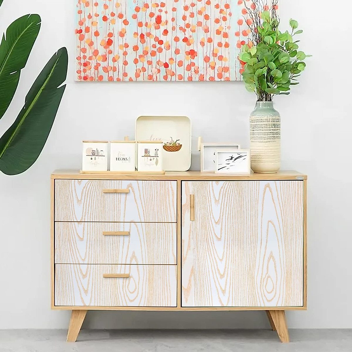 Orainege Gold Wood Contact Paper Gold and White Peel and Stick Wallpaper 17.7in x118.1in Gold Wood Grain Removable Wallpaper White and Gold Decorative Self Adhesive Contact Paper Bedroom Kitchen