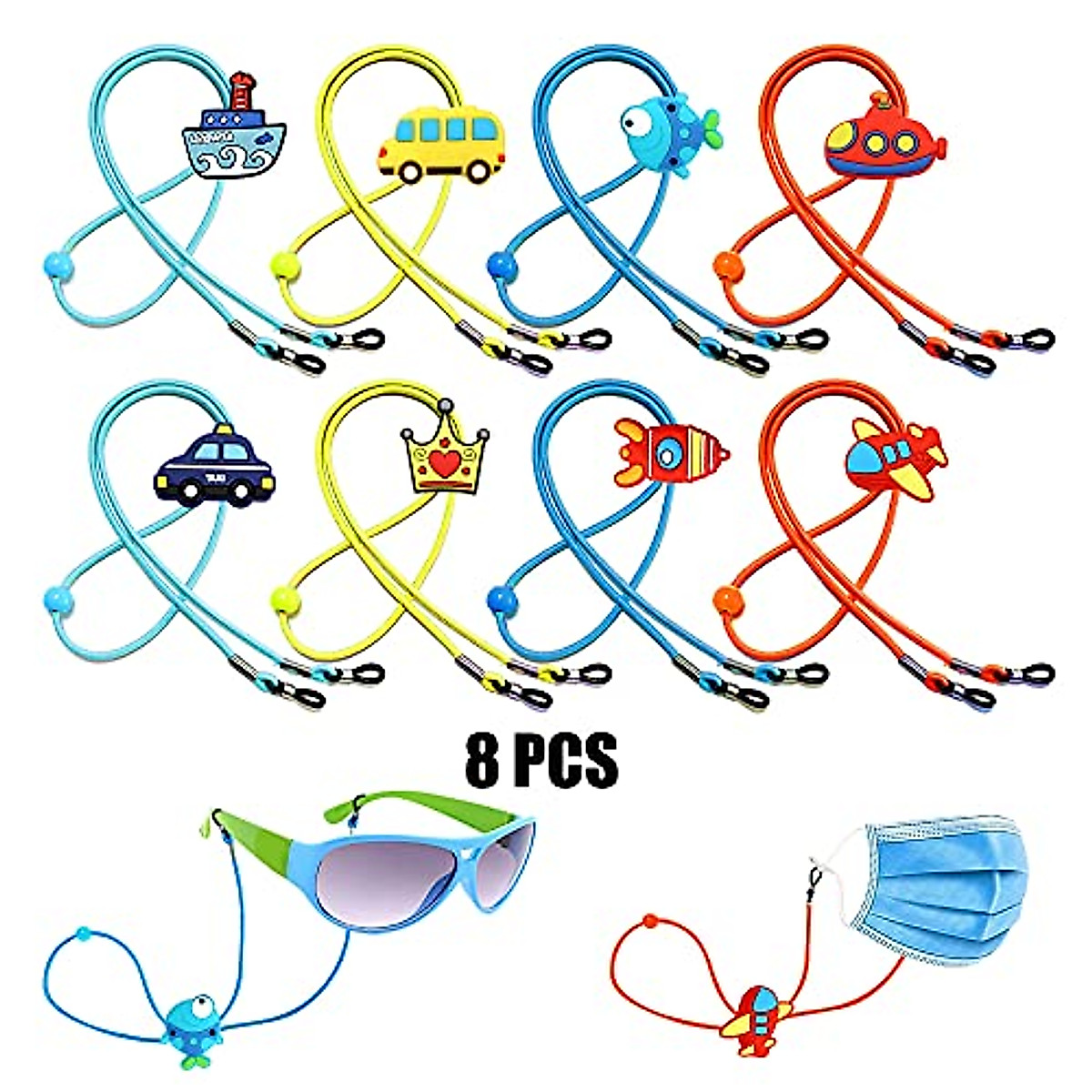 BANBALLON Kids Glasses Strap Adjustable Anti-slip Eyeglass Straps Adjuster Stretchy Sunglass Straps String for Kids (8pcs) Eyewear Retainer Glasses Chain Glasses Lanyard for Girls Boys