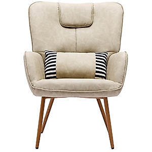 FERFALDER Upholstered Wingback Chair, Beige Accent Chair, Comfy Living Room Chairs, Faux Leather Arm Chair for Living Room, Bedroom, Office and Study