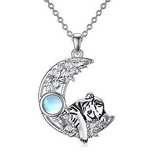 TOUPOP Christmas Gifts Tiger Crescent Moon Pendant Necklace for Women Girls Moonstone Jewelry 925 Sterling Silver Wild Animal Tiger Necklace Daughter Gifts from Mom Dad Thanksgiving Day