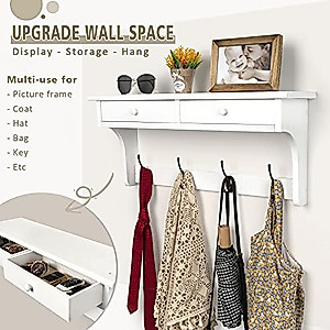 Emfogo Coat Hooks Wall Mounted, 23'' Rustic Wood Coat Rack Wall Mount Shelf with Hooks, Farmhouse Wall Coat Rack with Shelf & Vintage Coat Hook for Entryway, Mudroom, Bedroom, Kitchen, Bathroom