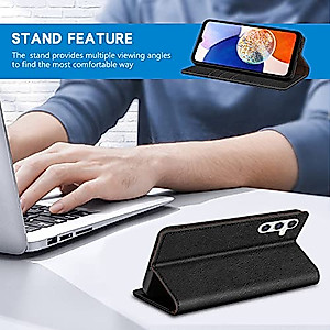 ZZXX Samsung Galaxy A14 5G Wallet Case with [RFID Blocking] Card Slot Stand Strong Magnetic Leather Flip Fold Protective Phone Case for Samsung Galaxy A14 5G Case Wallet(Black-6.6 inch)