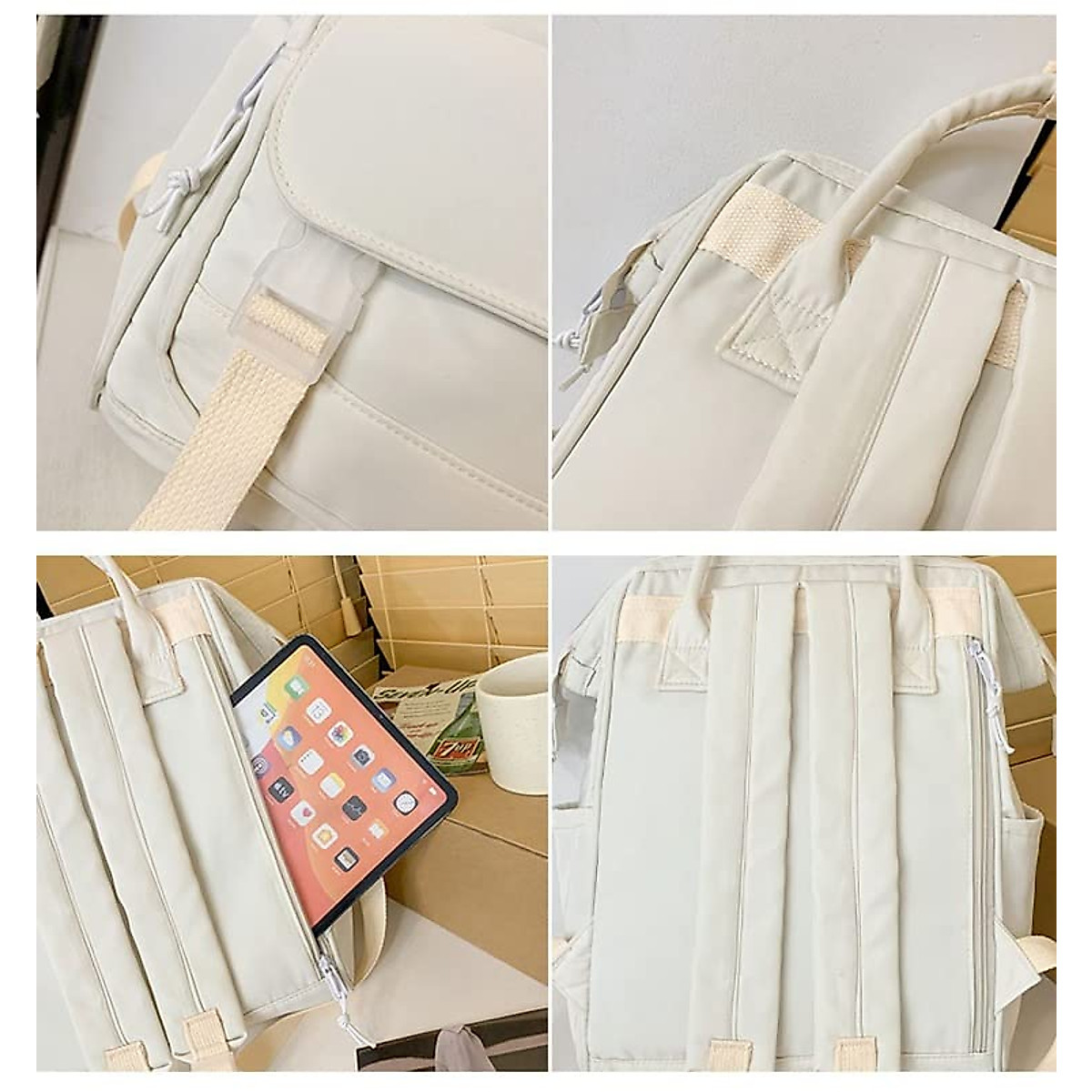 KOWVOWZ Large Kawaii Aesthetic Back to School Bookbags for Girls College Travel Daypack Cute Backpack (White)