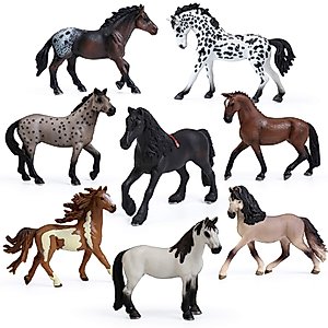 UANDME 8PCS Big Horse Mare and Stallion Toy Figures, Plastic Figurines, Horse Animal Toys for Girls and Boys, Horse Club Cake Topper Party Decoration