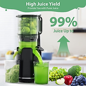Aeitto Juicer Machines, Cold Press Juicer with 5.3" Wide Mouth, 250W Whole Fruit Juicer, Easy to Clean, 1.7L Large Capacity Masticating Juicer for Vegetable and Fruit, High Juice Yield, Black