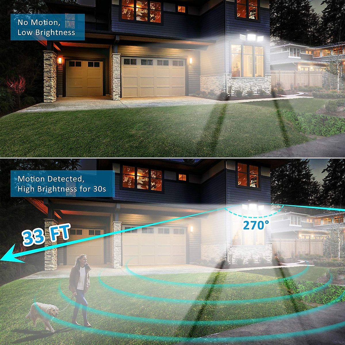 URPOWER 2-in-1 Waterproof 4 LED Solar Spotlight Adjustable Wall Light Landscape Light & 1000LM 130 LED Solar Motion Sensor Lights, 3 Adjustable Heads Solar Flood Lights for Patio,Garden(4pack+1pack)