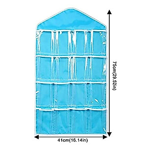 Hanging Storage Bag for Closets, Portable 16 Pockets Home Hanging Organizer for Socks/Bras/Underwear, Behind The Door Hanging Organizer Storage Closet Hanging Bag Shoe Rack (Blue)