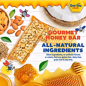 BON BEE Honey Bunchies All Natural Honey Bar - Natural Breakfast & Nutrition Bars for Healthy Energy & Fuel - Variety of Delicious Highlights & Perfectly Balanced, 12-1.4oz Bars