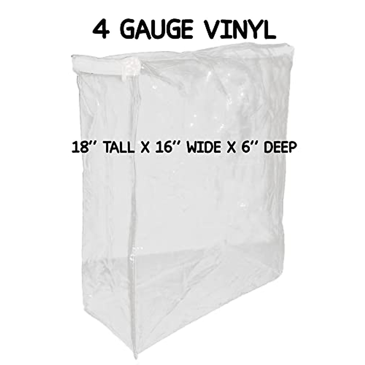 Clear Vinyl Plastic Zippered Blanket Storage Pouch Bags for Throws, Blankets, Quilts - 15 x 6 x 18 Inches 4-Pack Set of Clear Organizer Bags