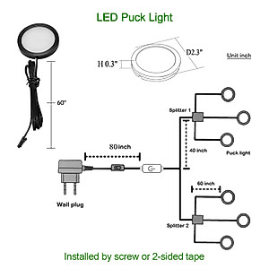 AIBOO Under Cabinet LED Black Cover Puck Lighting Kit with Touch Dimmer Switch for Kitchen Cupboard Closet Lighting (6 Lights,Warm White)