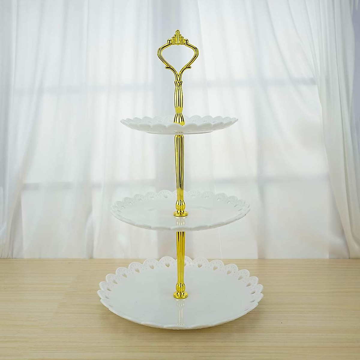 LIONWEI LIONWELI 3-Tier White Gold Plastic Dessert Stand Pastry Stand Cake Stand Cupcake Stand Holder Serving Platter for Party Wedding Home Decor