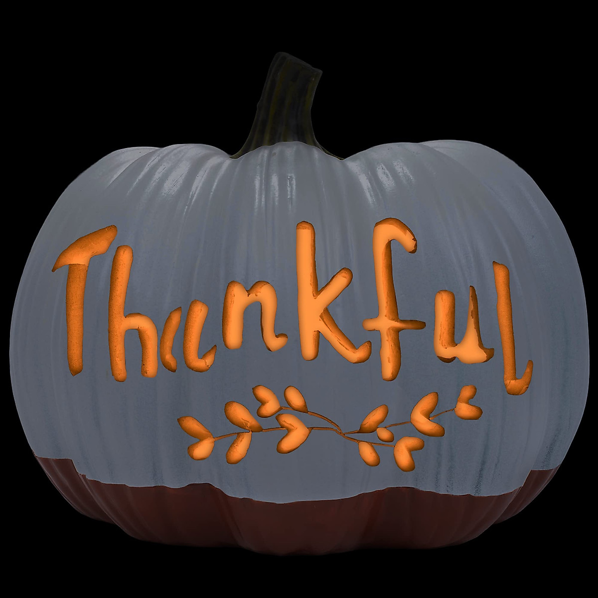 Elanze Designs Thankful White Orange Dip 8 inch Resin Stone Light Up Harvest Pumpkin