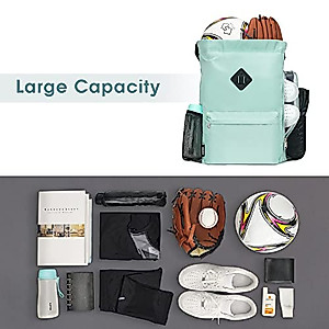 WANDF Drawstring Backpack Sports Gym Bag with Shoes Compartment, Water-Resistant String Backpack Cinch for Women Men (Large,Mint green)
