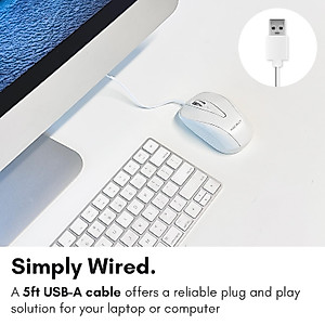 Macally USB Wired Mouse with 3 Button, Scroll Wheel, & 5 Foot Long Cord, USB Mouse for Laptop and Desktop, Computer Mouse Wired Compatible with Apple Macbook, iMac, Mac Mini, Windows PC, & Chromebook