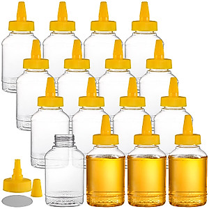 ZEAYEA 16 Pack 13 oz Plastic Honey Bottle, Empty Honey Jars with Leak Proof Twist Top Caps, Clear Squeeze Honey Container Dispenser for Storing and Dispensing