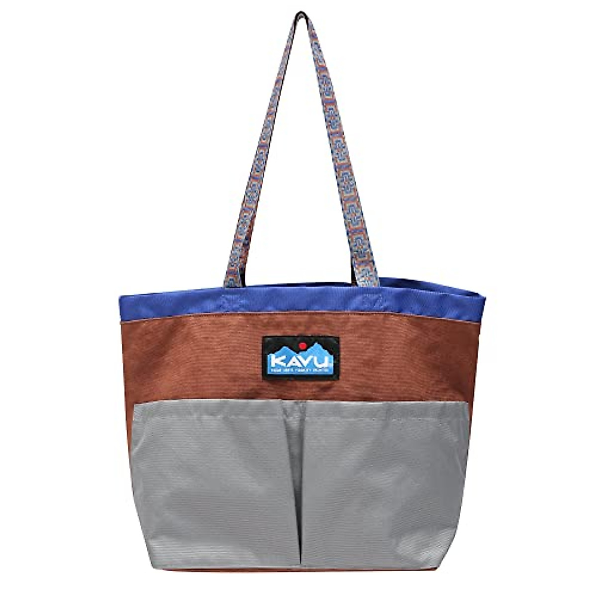 KAVU Twin Falls Tote Shoulder Strap Canvas Color Block Bag- Sepia Sky