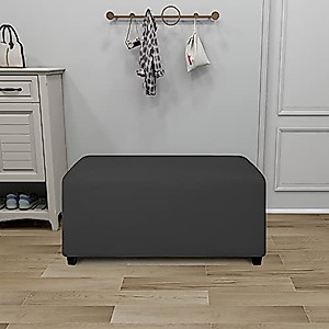 PureFit Super Stretch Soft Form Fit Ottoman Cover Rectangle - Ottoman Slipcovers for Foot Stool & Folding Storage Furniture for Living Room with Nonslip Elastic Bottom (Medium, Dark Gray)