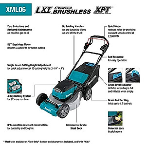 Makita XML06PT1 36V (18V X2) LXT® Brushless 18" Self-Propelled Commercial Lawn Mower Kit with 4 Batteries (5.0Ah)