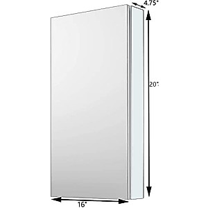 Sunrosa Aluminum Bathroom Medicine Cabinet with Mirror Door, 16"×20" Bathroom Mirror Cabinet,Wall-mountable and Recessed-in Mirror Cabinet, 1 Door Medicine Cabinet Organizer