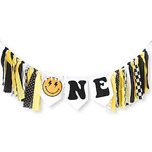 One Happy Dude High Chair Banner Boy First Highchair Banner for 1st Birthday Decorations, One Happy Dude Birthday Party Decorations Hippie Groovy High Chair Garland