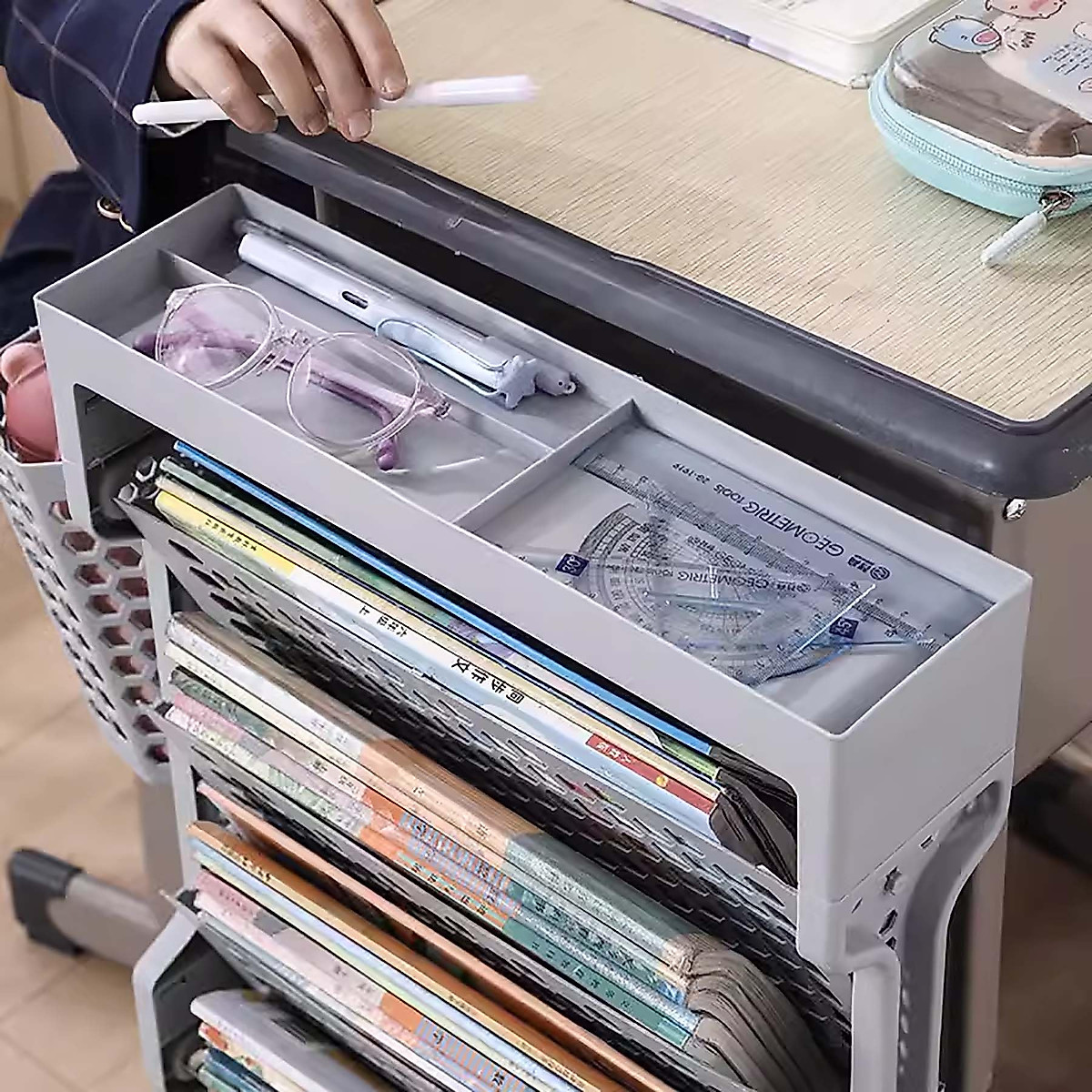 Atkits Rolling Book Shelf Organizer 6 Tier Movable Bookshelf Cart Magazine Rack Book Carts with Wheels for Bedroom Living Room Home School,Purple