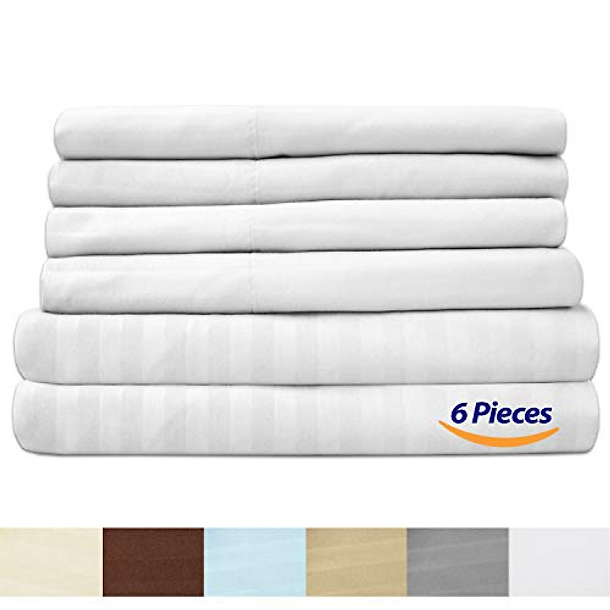 King Size Bed Sheets - 6 Piece 1500 Supreme Collection Fine Brushed Microfiber Deep Pocket King Sheet Set Bedding - 2 Extra Pillow Cases, Great Value, King, Dobby White
