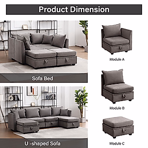 BOSMILLER Fabric Modular Sectional Sofa, 5-7 Pieces, Convertible, Storage, Sofa Couch for Living Room