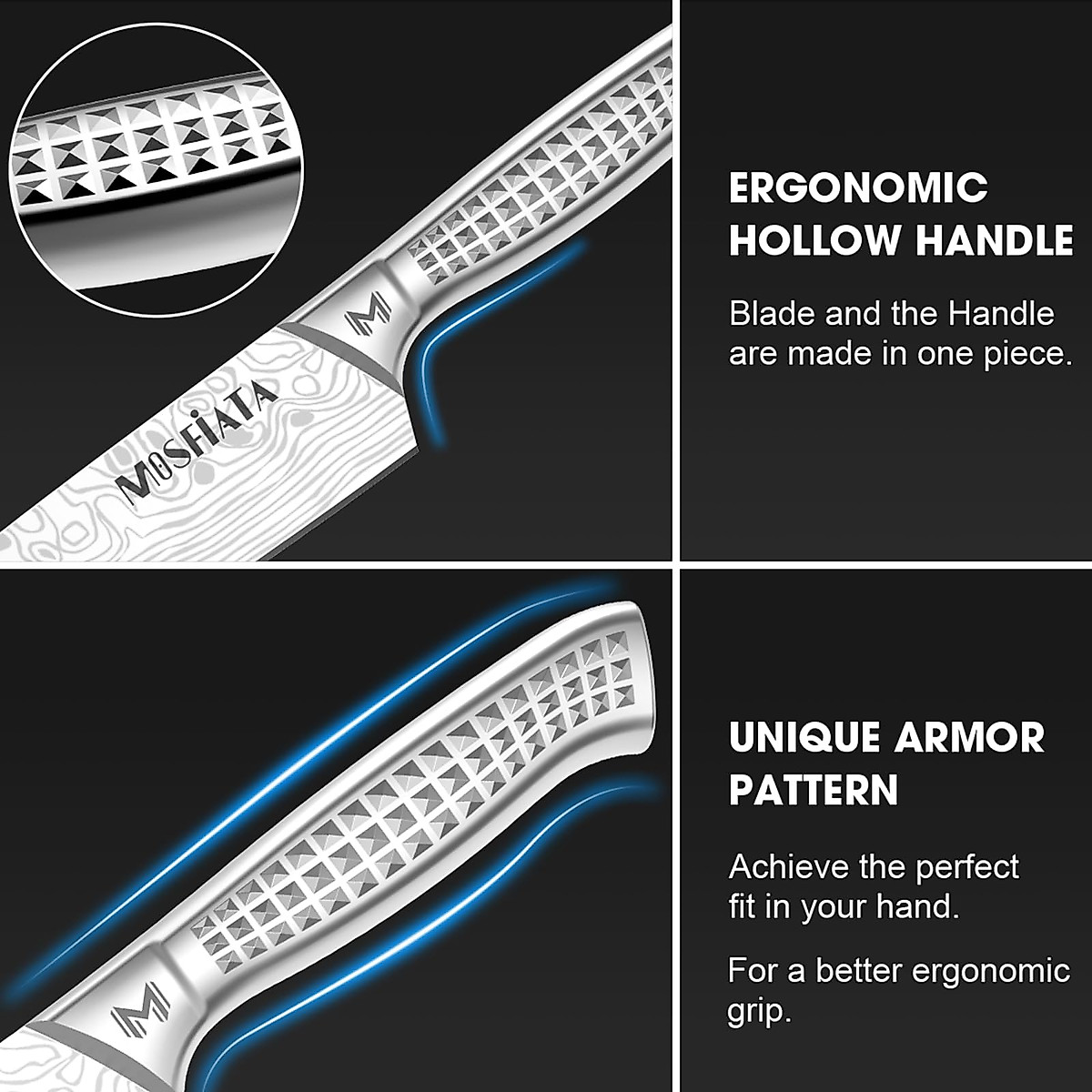 MOSFiATA Kitchen Knife Set, 12 Pcs Japanese Stainless Steel Knife Sets for Kitchen with Oxford cloth storage bag with Knife Sharpening Rod, Dishwasher Safe, For Outdoor