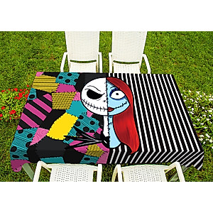 Heyfary The Nightmare Before Christmas Tablecloth Halloween Jack Skellington and Sally Birthday Party Decoration Home Kitchen Dining Room Rectangular Table Cloth Decor (60''×84'')