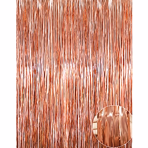 GOER 6.4 ft x 9.8 ft Metallic Tinsel Foil Fringe Curtains,Pack of 2 Party Streamer Backdrop for Birthday,Graduation Decorations and New Year Eve (Rose Gold)