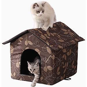 Cat House Outdoor Cat House Outdoor Houses for Feral Cats Dogs Cat Houses for Outdoor Cats Dog Cat Outdoor Indoor Waterproof House (Medium, Brown Support Rod)