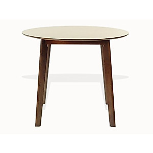 Set of 3 Dining Kitchen Round Table and 2 Yumiko Side Chairs Solid Wood w/Padded Seat Medium Brown