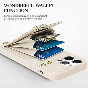 LAMEEKU for iPhone 12 Pro Max Wallet Case, Case with Card Holder, 360°Rotation Ring Kickstand, RFID Blocking Leather Protective Case Designed for Women for Apple iPhone 12 Pro Max 6.7'' Beige