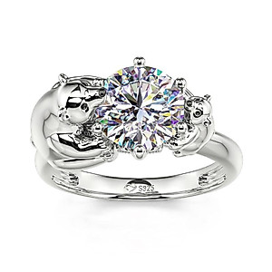 Jeulia 2.5 ct Diamond Band Rings Hug Me Mother & Baby Round Cut Sterling Silver Ring Dragon Koala Engraved Engagement Ring Anniversary Promise Graduation for Women Girls (Polar Bear, M-½)