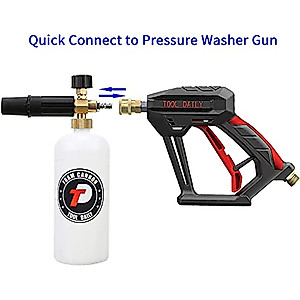Tool Daily Short Pressure Washer Gun with Foam Cannon, 1/4 Inch Quick Connector, with 5 Pressure Washer Nozzle Tips, 1 Liter