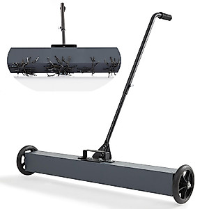 Rolling Magnetic Sweeper 24-inch with Wheels, Push-Type Magnetic Pick-Up Sweeper Quick Release Latch 24-inch Large Magnet Pickup Lawn Sweeper with Telescoping Handle Magnetic Pickup Tools