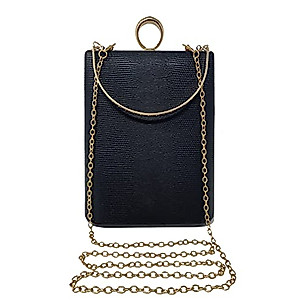Cirilla Women Snake Pattern Evening Bag Clutch Purse Crossbody Bag with Ring-style lock for Wedding Cocktail Party Banquet (black)