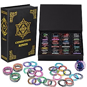 CZYY Upgraded Condition Rings 96 PCS Status Effect Markers in 24 Conditions & Spells Magic Book Storage Box Great DM Tool for Dungeons & Dragons, Pathfinder, D&D and RPG Miniatures