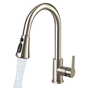 Kitchen Faucet with Pull Down Sprayer VMASSTONE Single Level Stainless Steel Kitchen Sink Faucet with 3-Spray Mode Single Handle High Arc Modern Faucet for Kitchen, RV, Bar (Brushed Nickel)